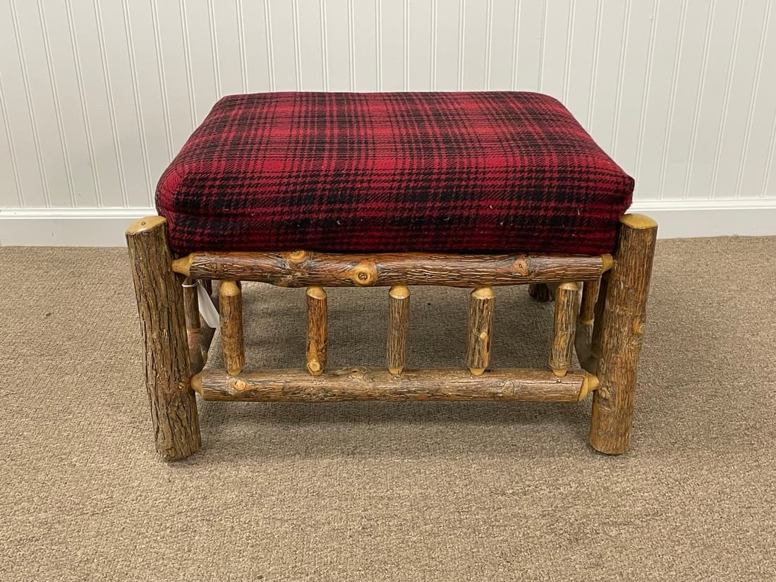 Old Hickory Ottoman With Red Plaid Cushion Auction