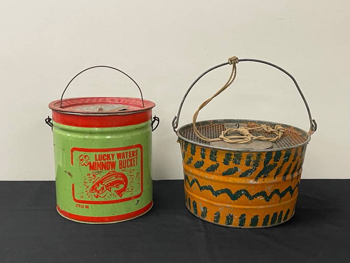 2 Vintage Painted Minnow Buckets