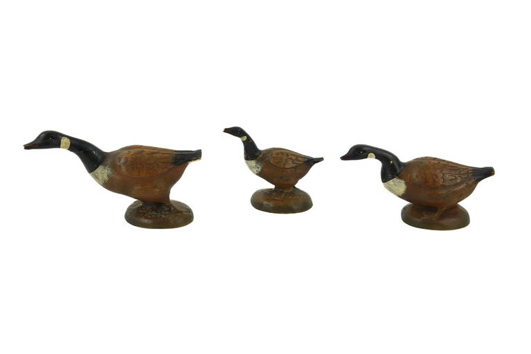 3 Miniature Wood Carved Canadian Geese