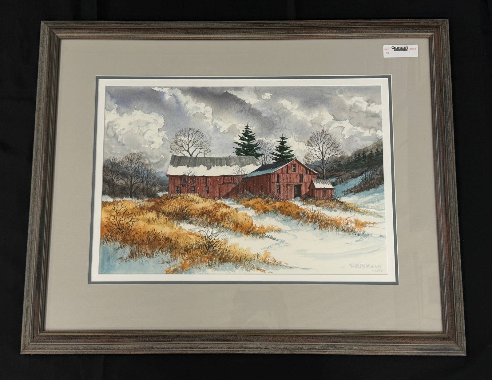 W. Ralph Murray Watercolor - Red Barn Auction
