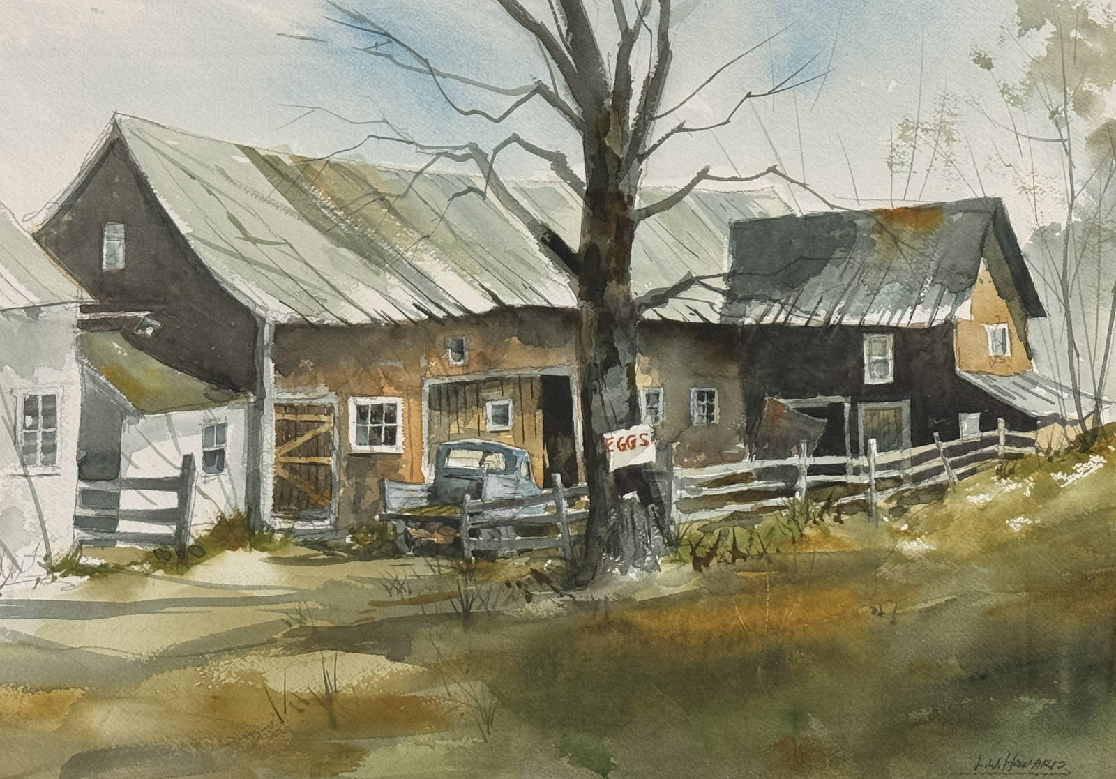 L.w. Howard Watercolor Of Country Barn Auction