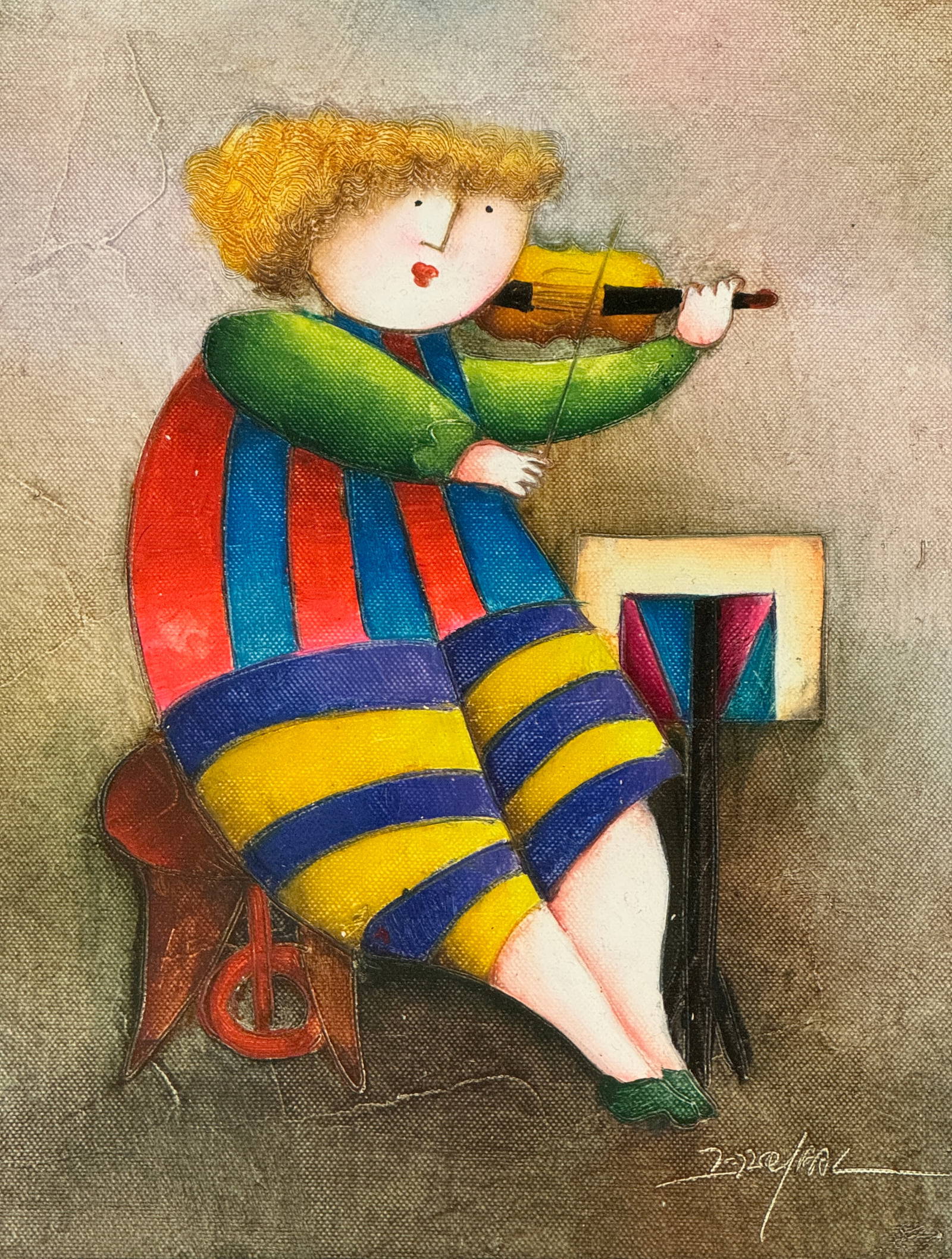 J. Roybal Acrylic On Canvas Musical Scene Auction