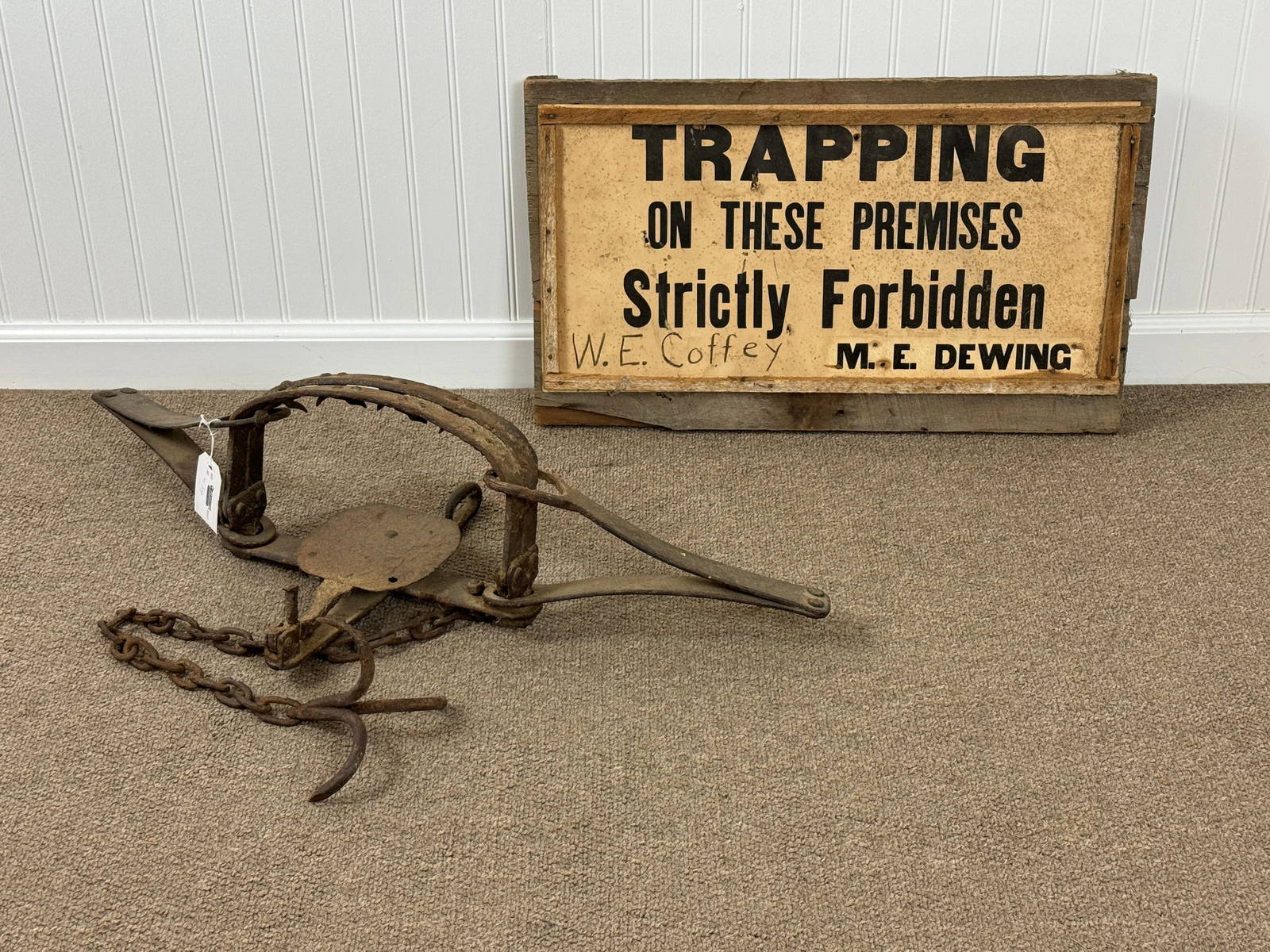 Hand Forged Bear Trap And Sign Auction