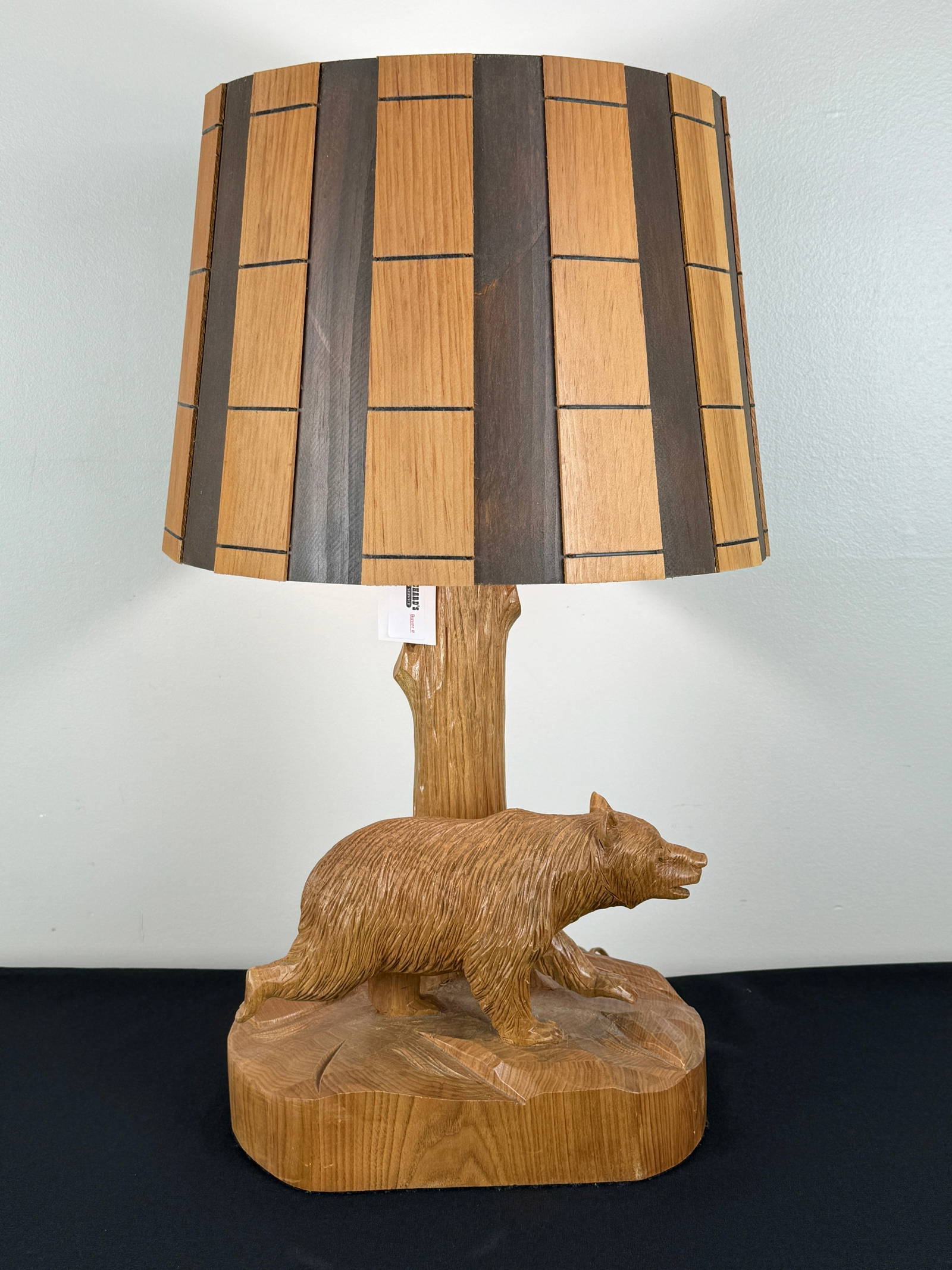 Clement Dube Wooden Carved Bear Table Lamp Auction