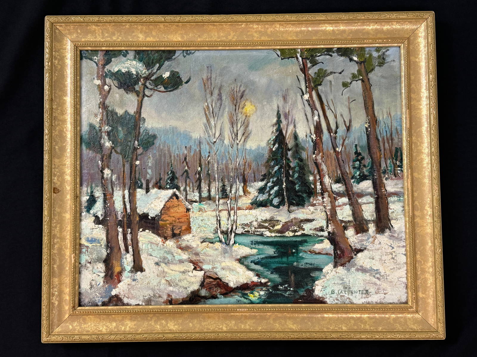 B. Carpenter Oil On Board Winter Scene Painting Auction