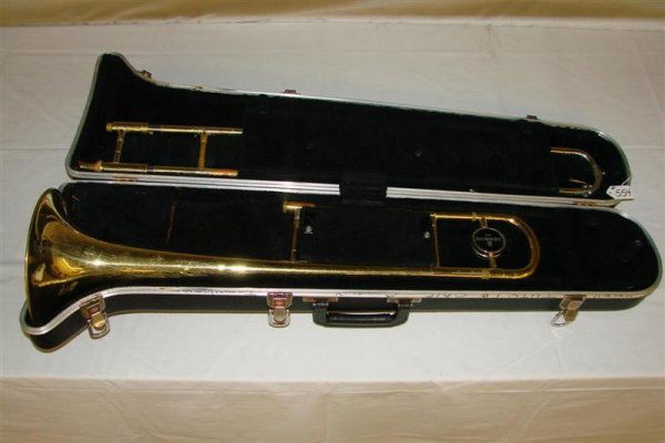 554: Vintage Besson 539 Slide Trombone and Mouthpiece.
