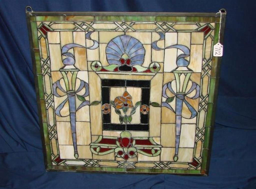 Vintage Leaded Glass Window Pane 23.5" Square