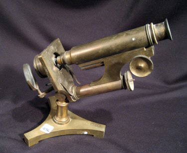 Two Early Brass Microscopes And Early Magnifier