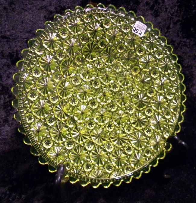 Daisy & Button Pattern Vaseline Glass Plate, Antique