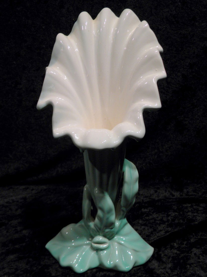 Green and white Royal Haeger Jack-in-the-Pulpit Vase