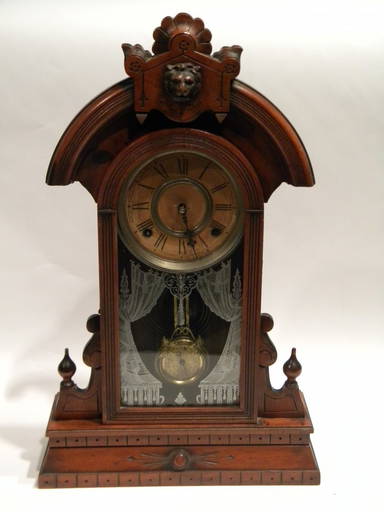 Eastlake Parlor Clock Lion Head Crest Gilbert Pendulum