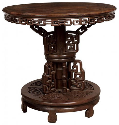 Chinese Rosewood Round Table With Rectangular Spiral