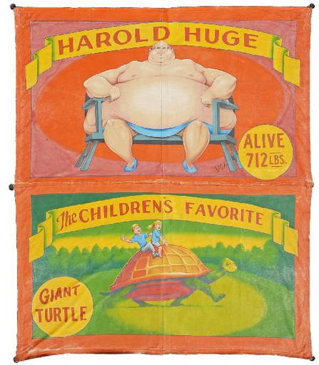 Handpainted Circus Sideshow Banner Harold Huge And