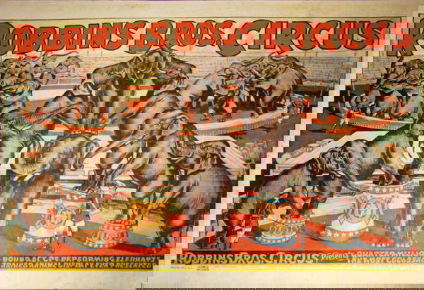 Robbins Bros. Circus Poster With Elephant Act
