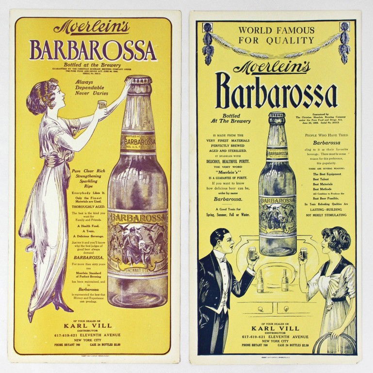 Two Pre Prohibition Signs For Barbarossa Beer
