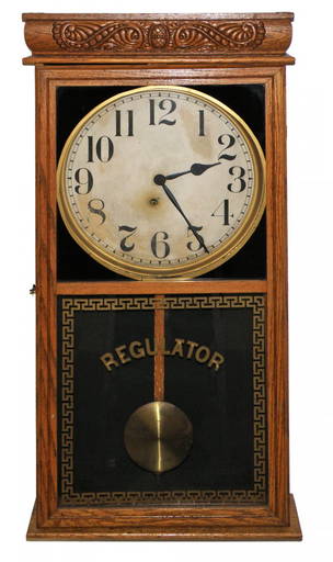 Oak Cased Regulator Clock Made For C.f. Adams Co.