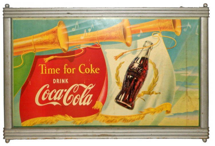 Two Sided Coca Cola Cardboard Sign In Frame