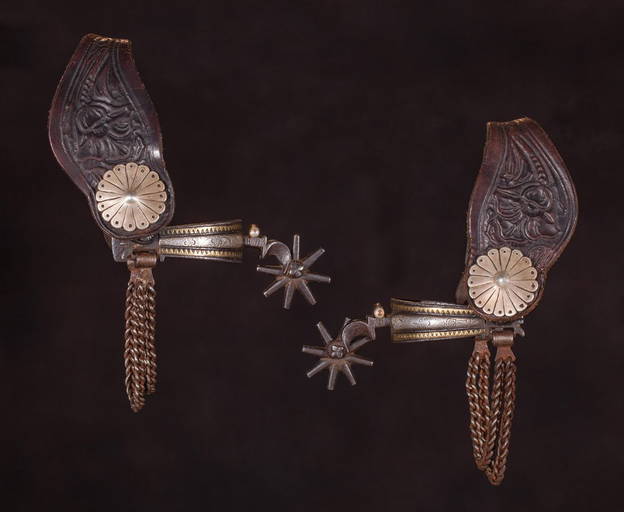 Unusual Silver & Brass Inlaid Spurs