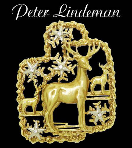 Peter Lindeman Xmas 1972 18k Gold & Diamond Pin
