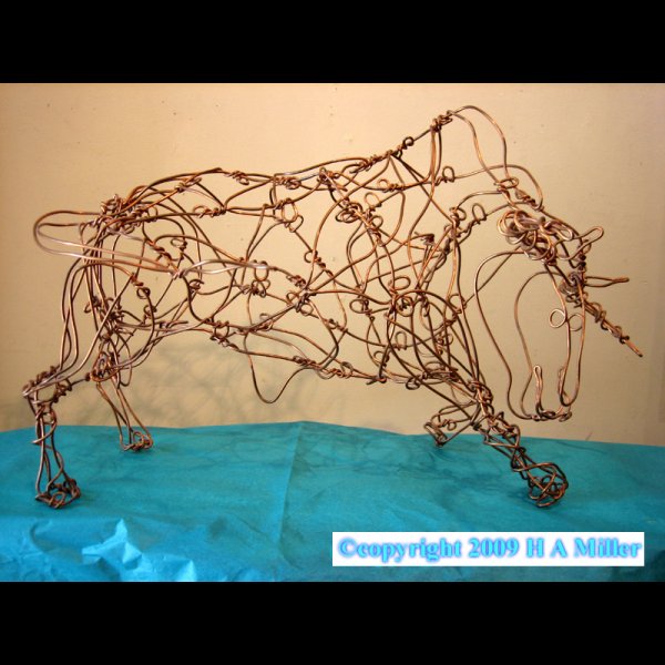 Thai Varick Sculpture "Bull" Original Copper Wire