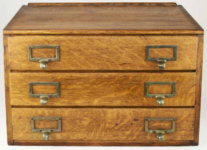 Ca 1910 Oak 3 Drawer File Box
