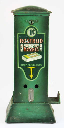 Rosebud Matches 1 Cent Coin Operated Dispenser