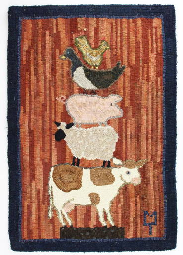 Peggy Teich Signed Hooked Rug With Animals