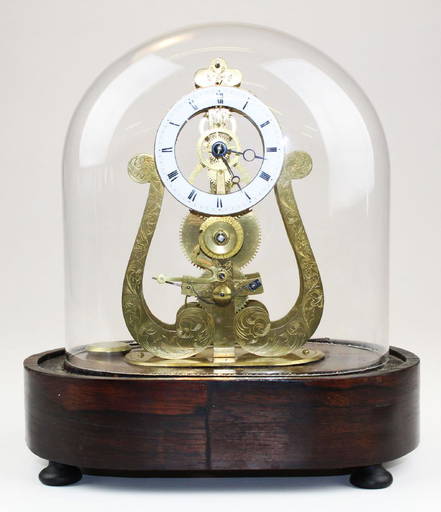 French Skeleton Clock Under Dome