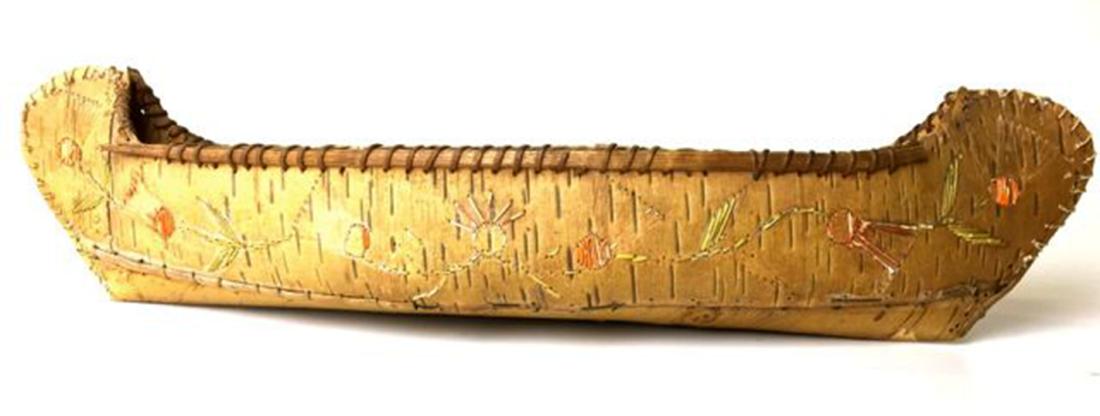 Rare Micmac birch bark canoe model