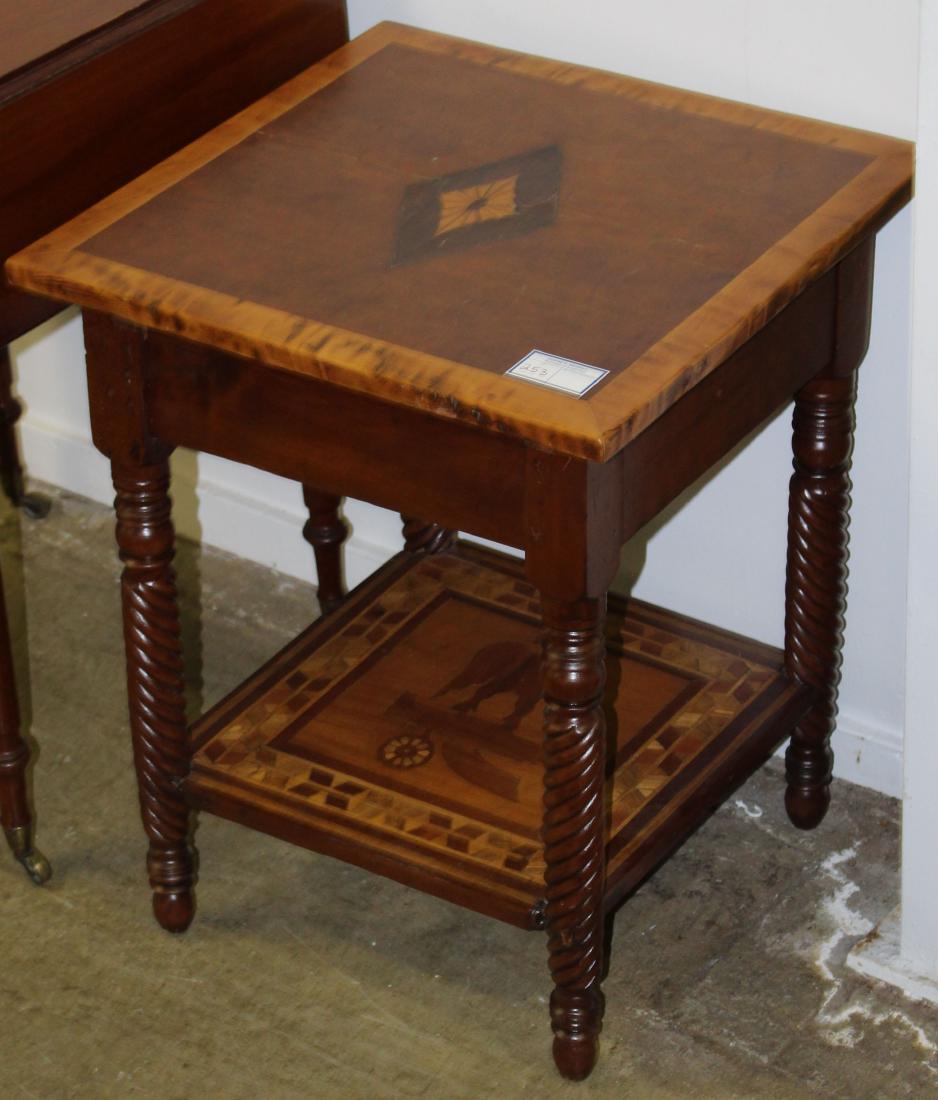 19th c. end table with folky eagle inlaid shelf