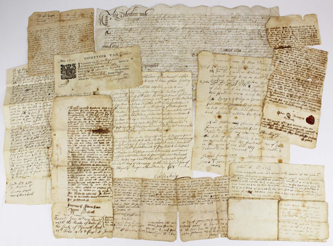 18th c handwritten deeds, receipts