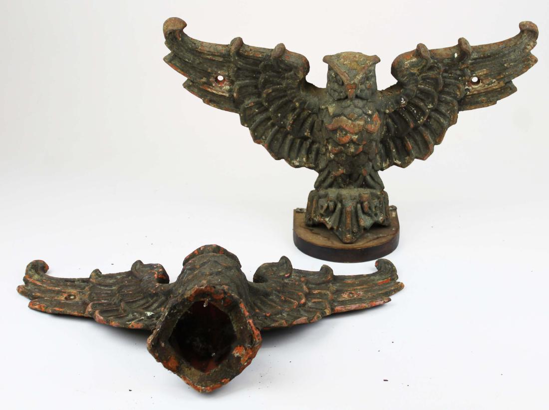 pr of rare cast iron owl post caps/ finials
