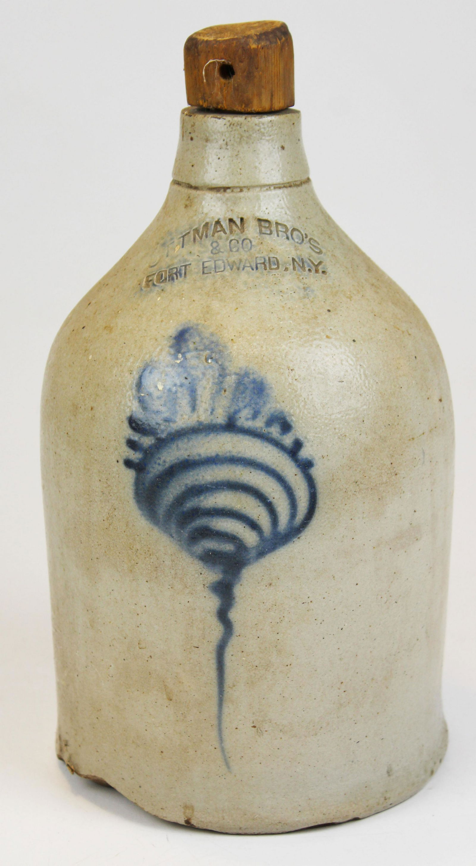 Ottman Bros Fort Edward, Ny Blue Decorated Jug