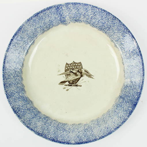Spatterware Eagle & Shield Plate In Blue