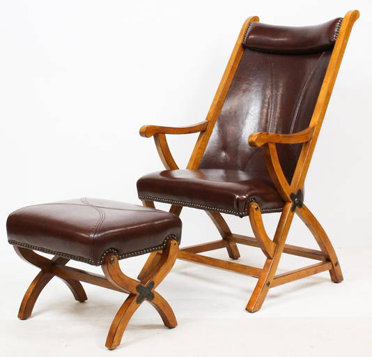 Winmark Leather Campaign Style Chair & Stool