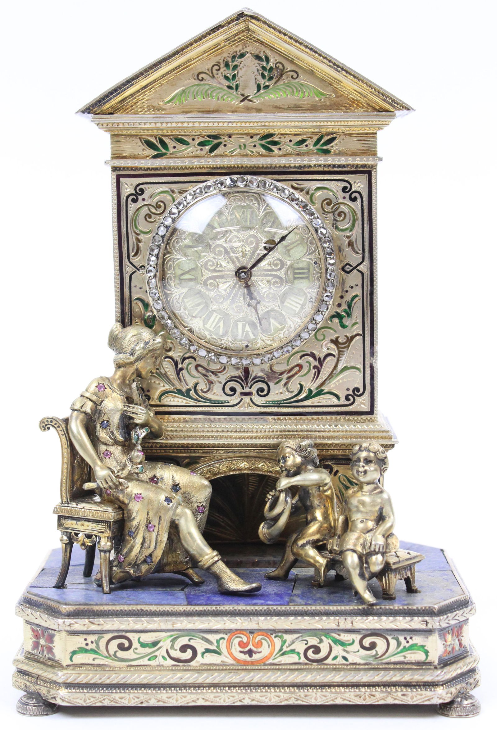 Austrian Figural Group Jeweled Desk Clock - Apr 09, 2021 | Merrill's ...