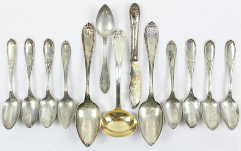 Coin Silver Flatware (10), All Mid 19th Century Fiddle Handle Teaspoons ...