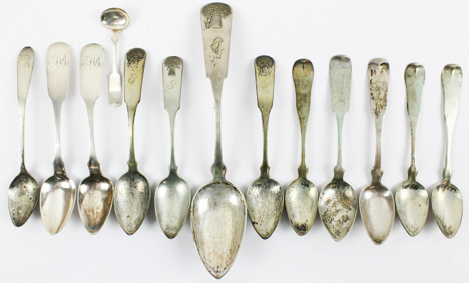 13 Early American Coin Silver Spoons