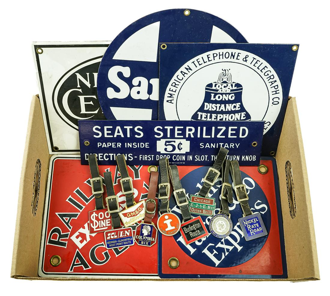 Replica Porcelain Railroad Signs, Watch Fobs