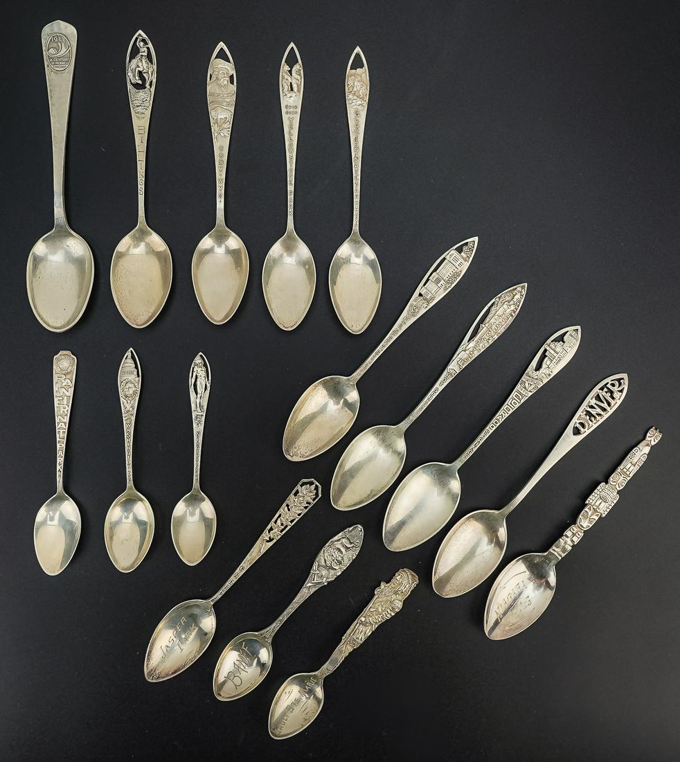 Collection Of 16 Sterling Silver Souvenir Spoons