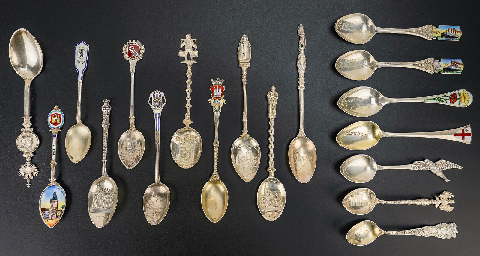 Collection Of 17 European Silver Souvenir Spoons