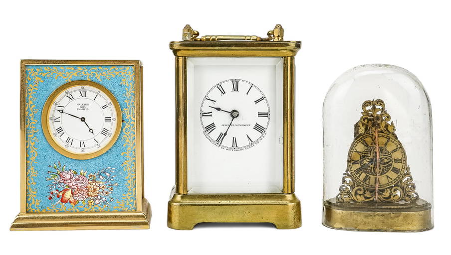 Three Desk Clocks (#0400) on Aug 26, 2022 | Merrill's Auctioneers and ...