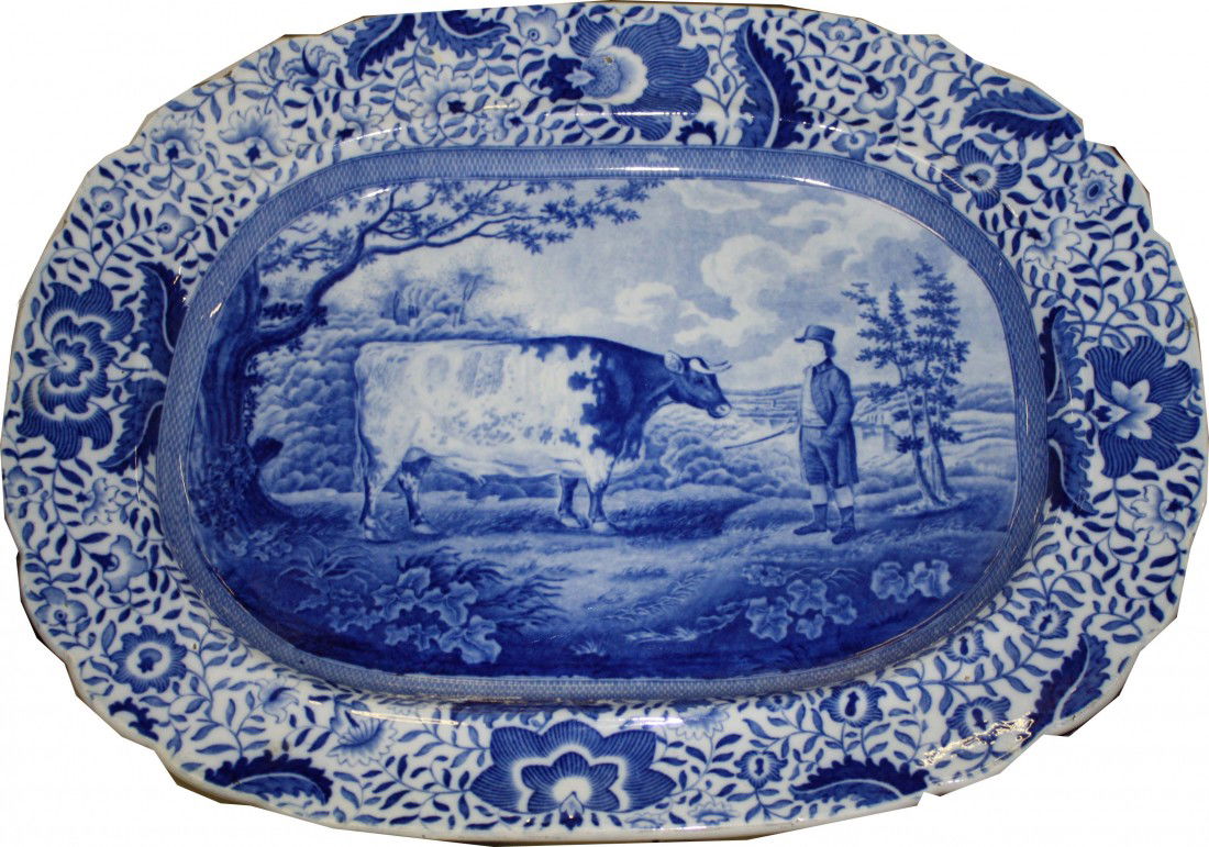 20 Inch Blue Staffordshire Prize Cow Platter