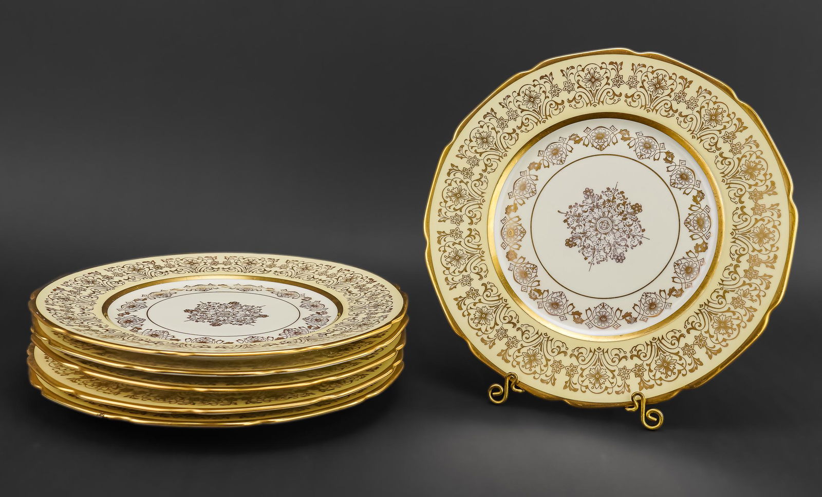 6 Heinrich Pickard Gold Decorated Dinner Plates