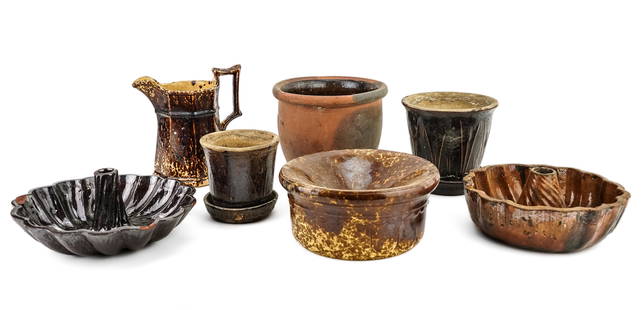 (5) Rockingham Pottery Bennington, Eagle, Spittoon