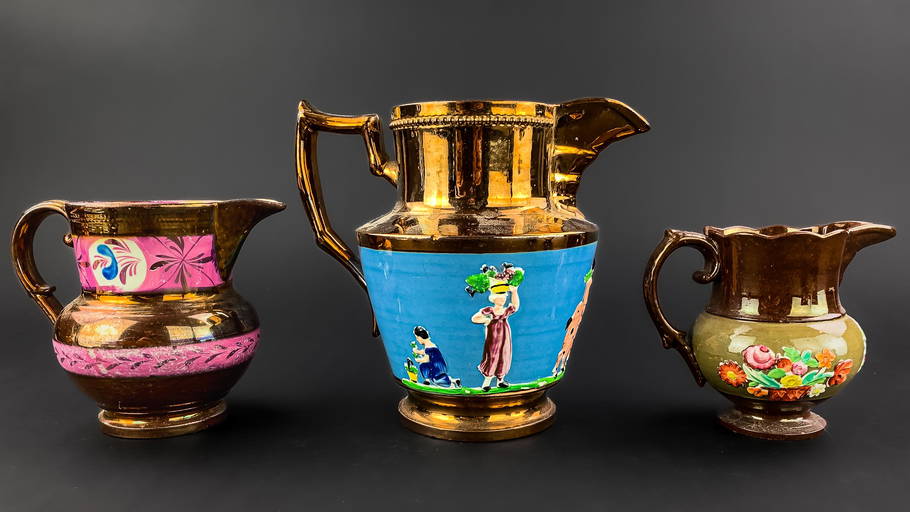 Collection Of Copper Lusterware Pottery