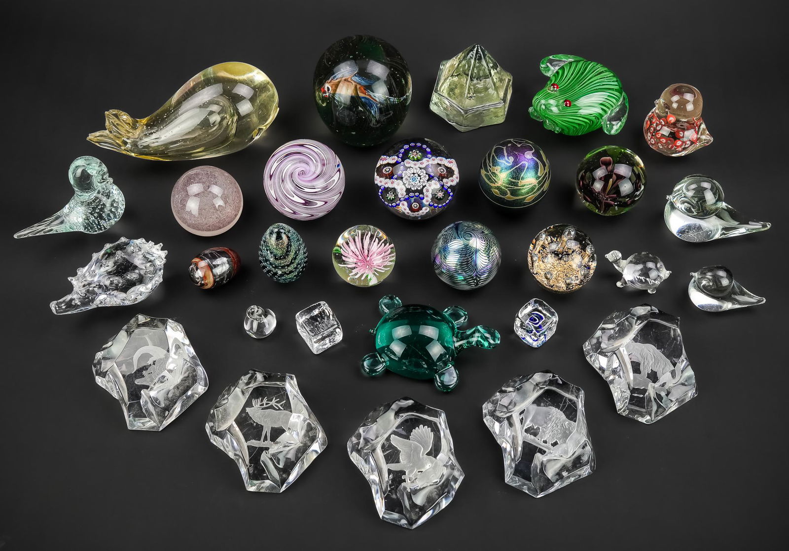 Collection Of 29 Art Glass Paperweights