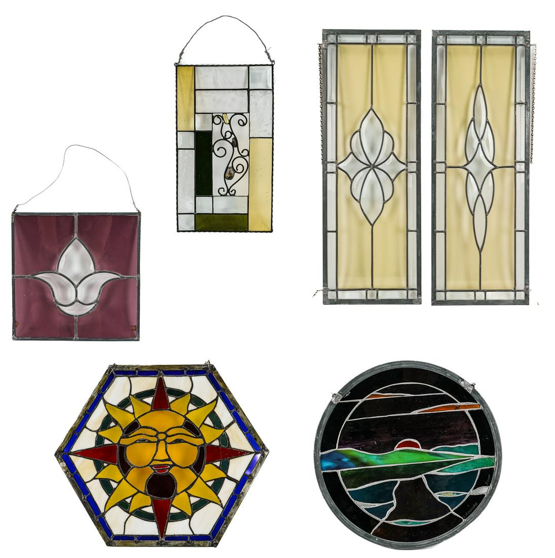 6 Leaded Stained Glass Panels Auction