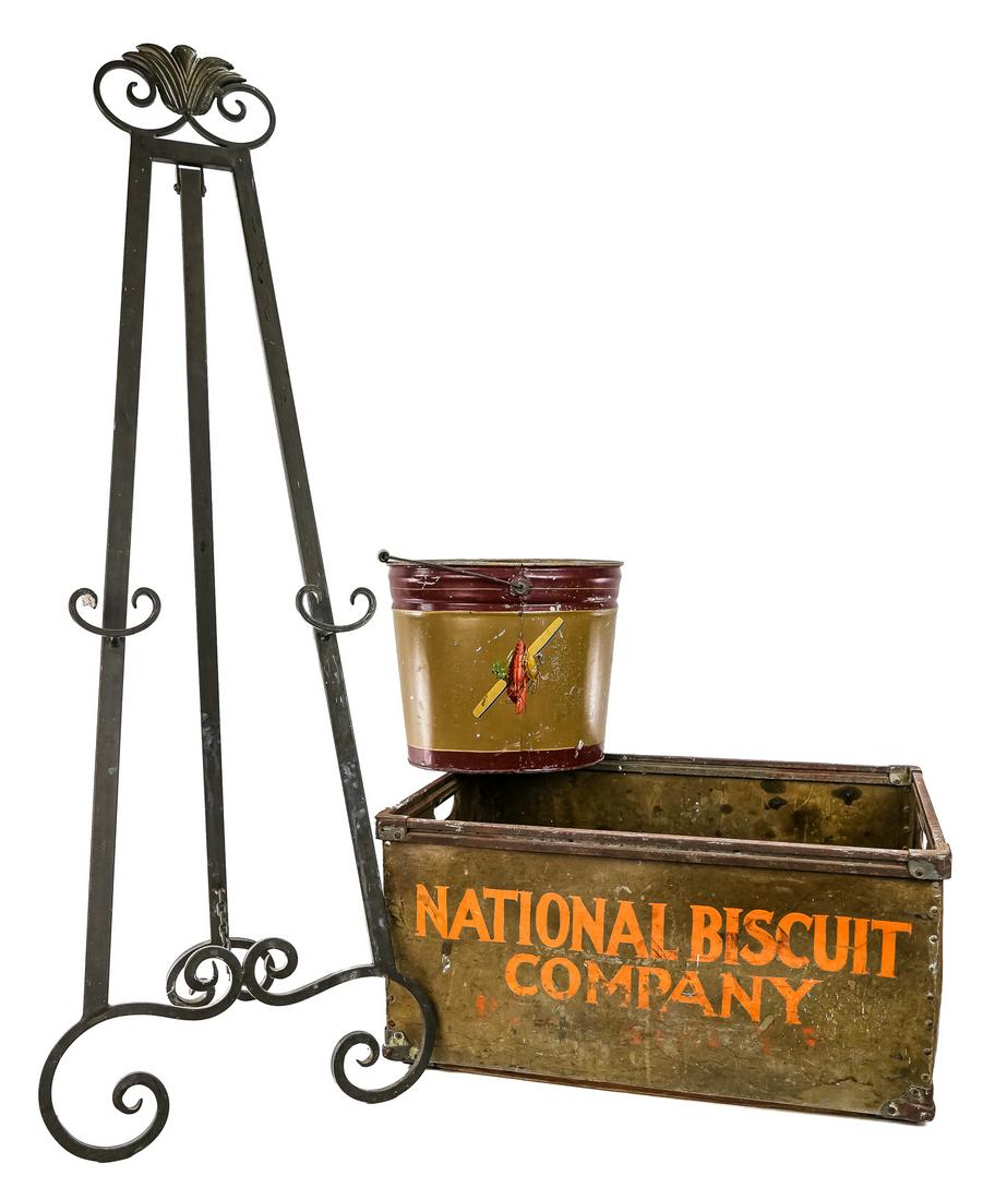 Metal Easel, Bucket, National Biscuit Co. Box Auction