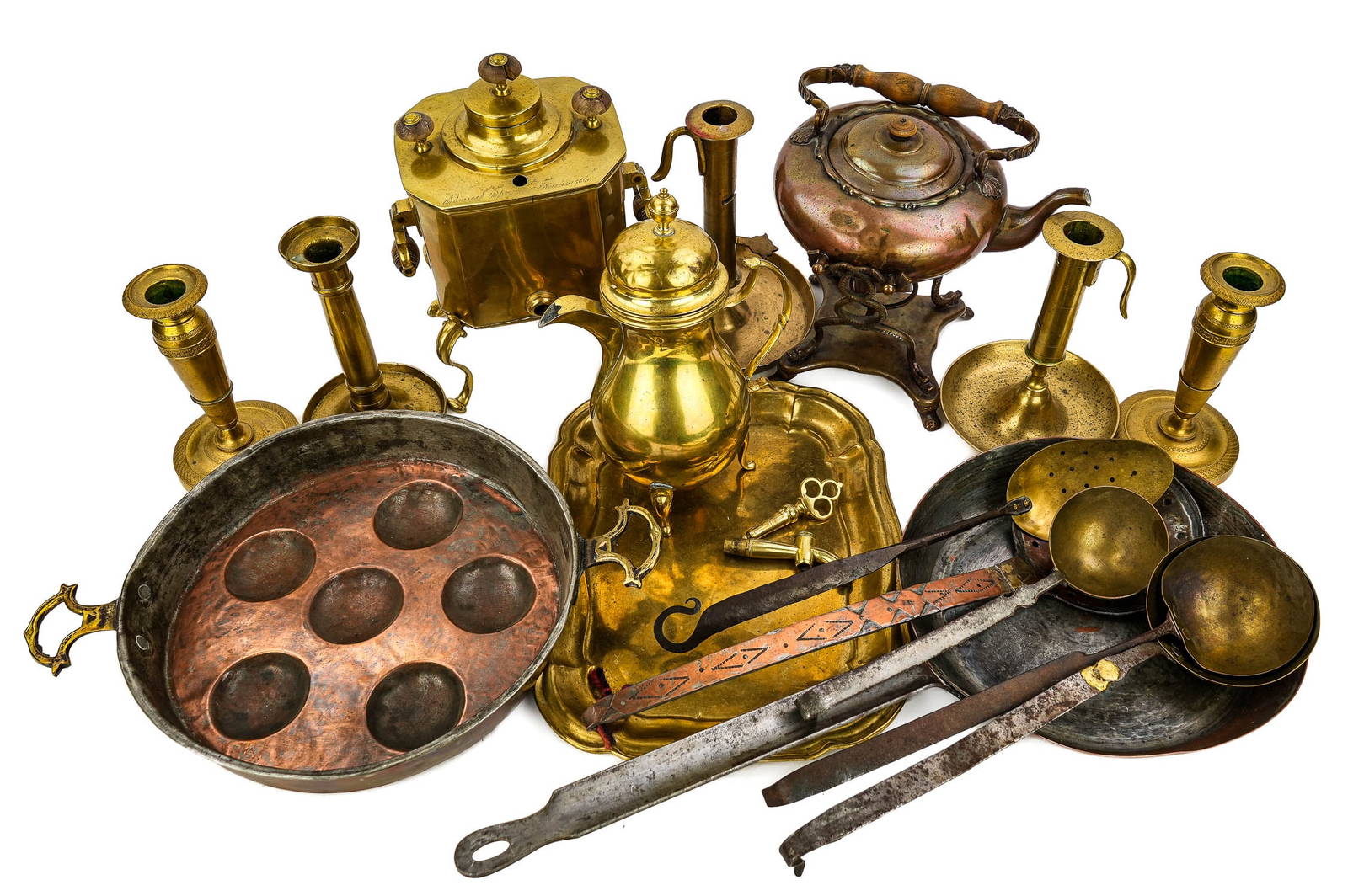 Early 19th C Brass, Copper Cookware, Lighting Auction